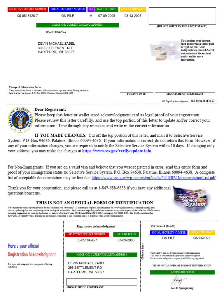 Selective Service Form | PDF