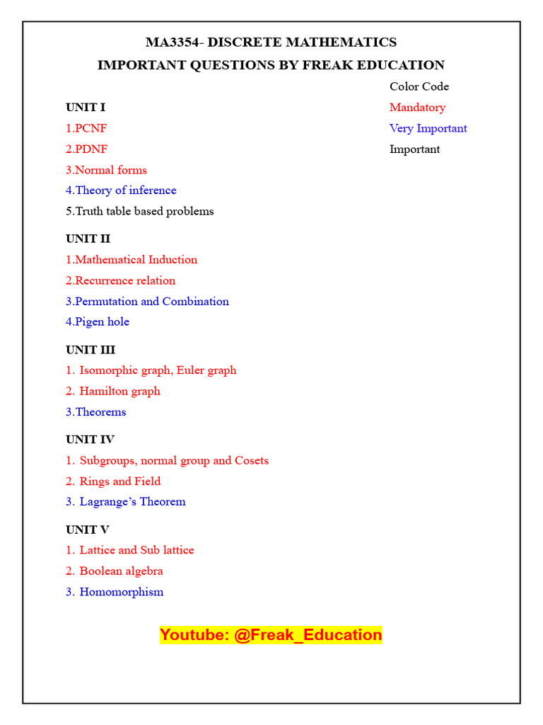 MA3354 Discrete Mathematics Important Question | PDF