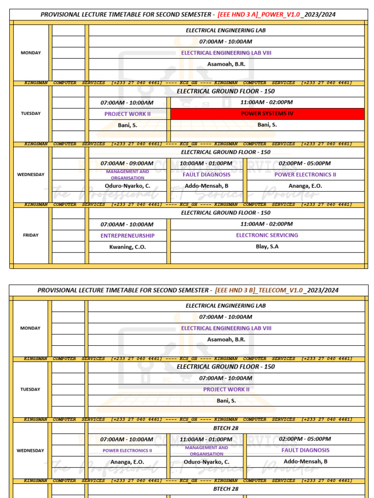 1.eee HND 3b - (Provisional Lecture Timetable) - v1.0!23!24 | PDF