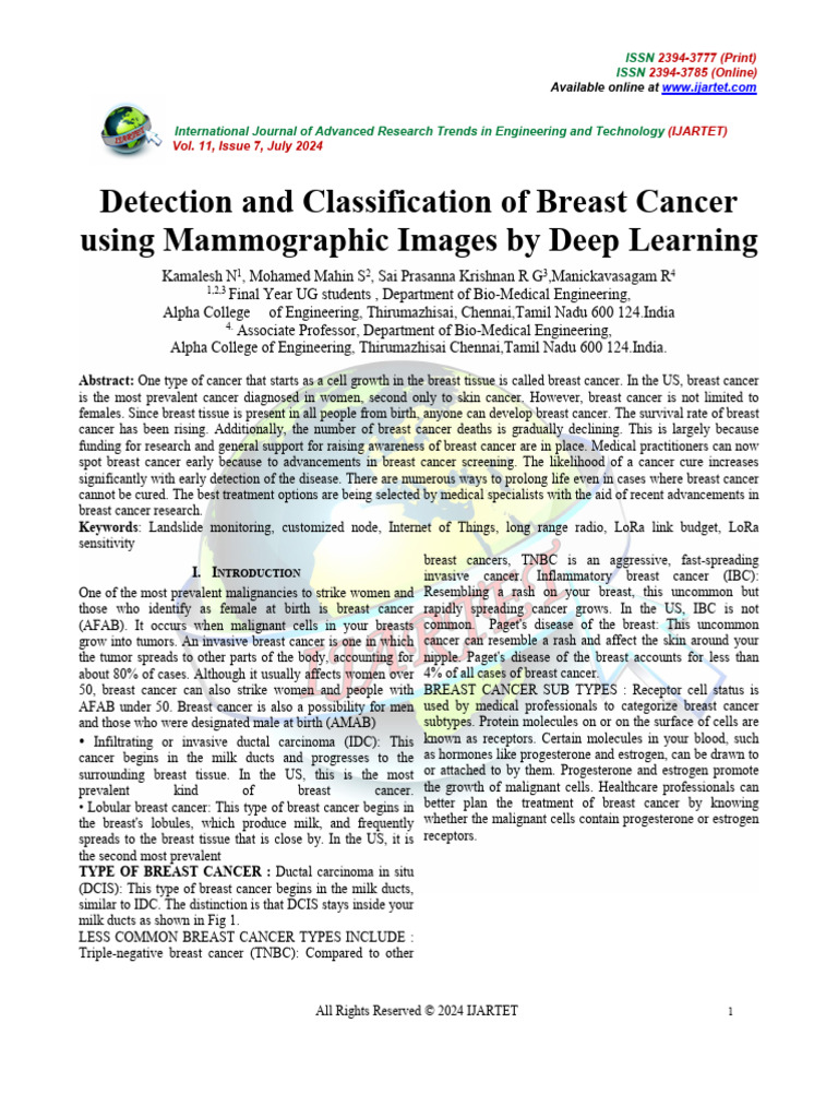 Detection and Classification of Breast Cancer Using Mammographic Images by Deep Learning | PDF ...
