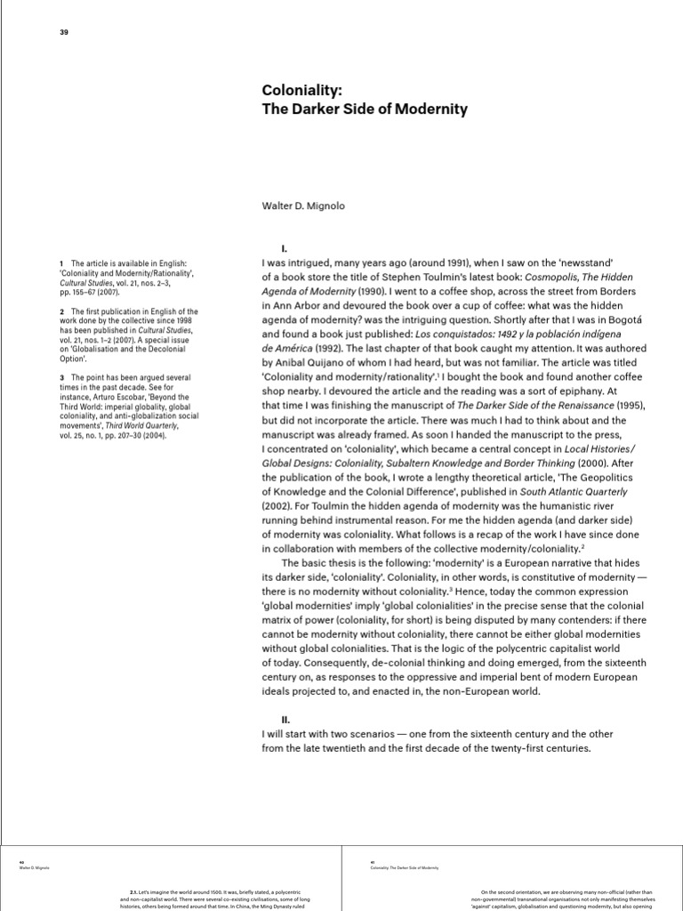 Modernity's Hidden Coloniality | PDF | Colonialism | Modernity
