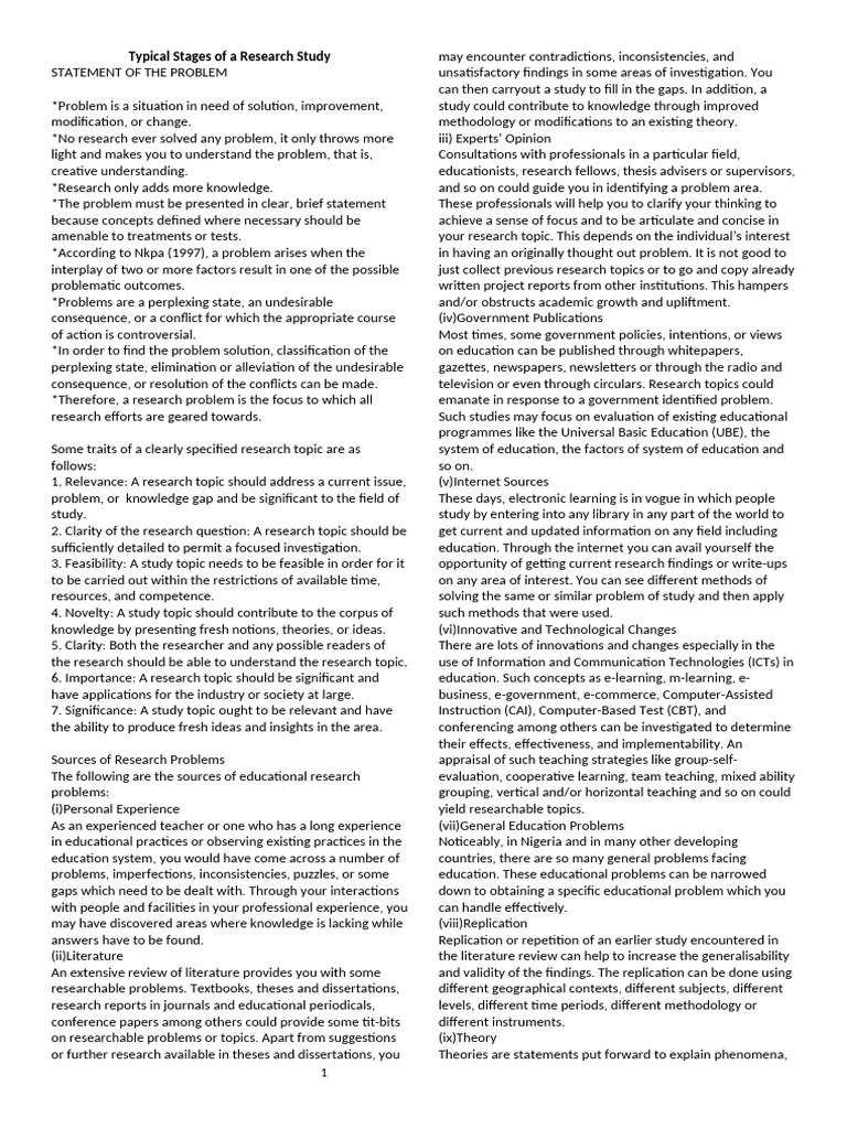 HO Typical Stages of A Research Study | PDF