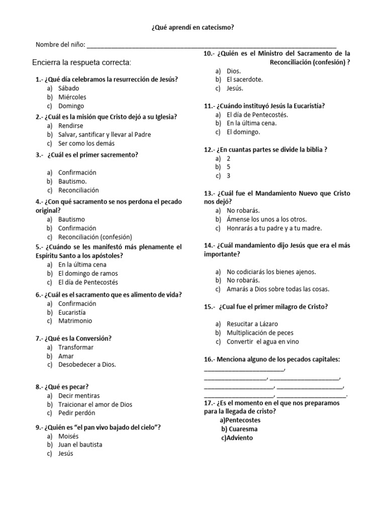 Examen Catecismo | PDF