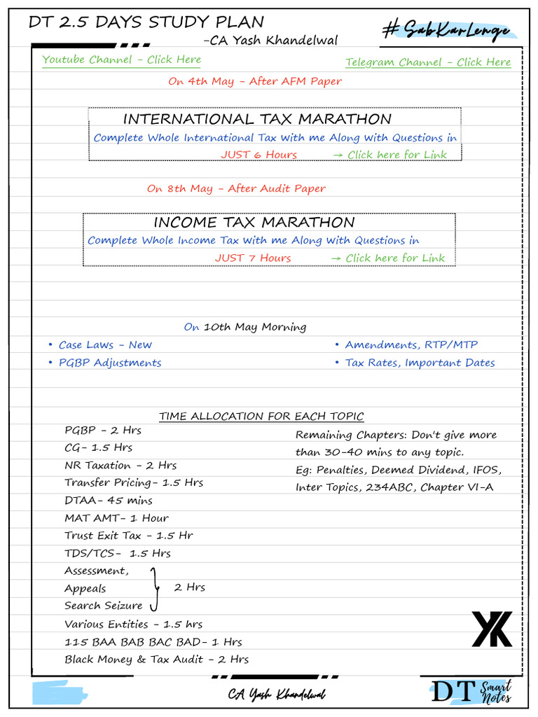 DT 2.5 Days Study Plan & Tracker - Yash Khandelwal | PDF