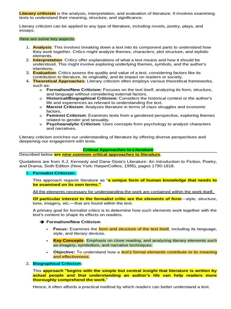 Critical Approaches To Literature | PDF | Psychoanalysis | Unconscious Mind