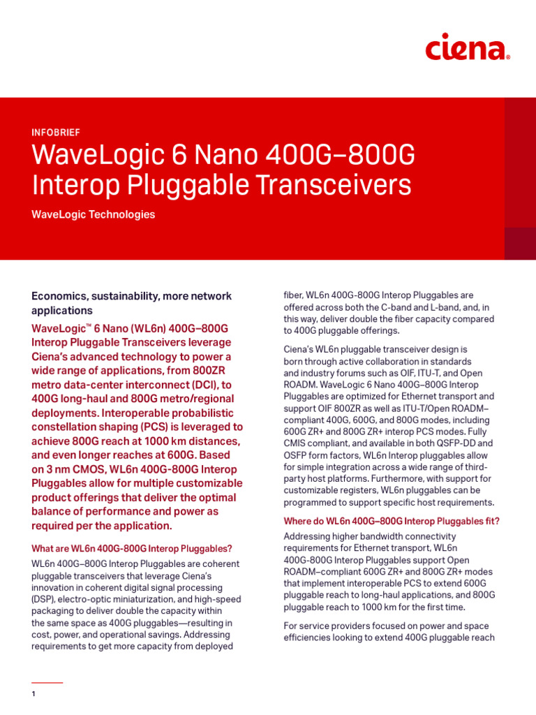 Ciena WaveLogic 6 Nano 400G-800G | PDF