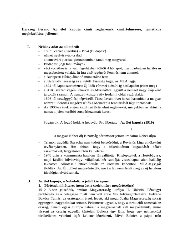 Herczeg Ferenc Az Élet Kapuja | PDF