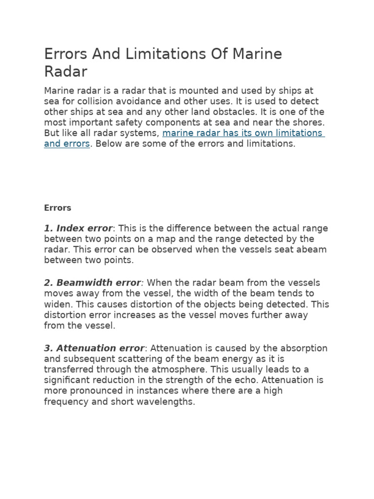 Errors and Limitations of Marine Radar | PDF