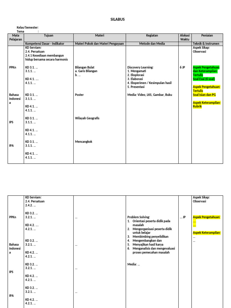 3b. Tematik - Format Silabus | PDF