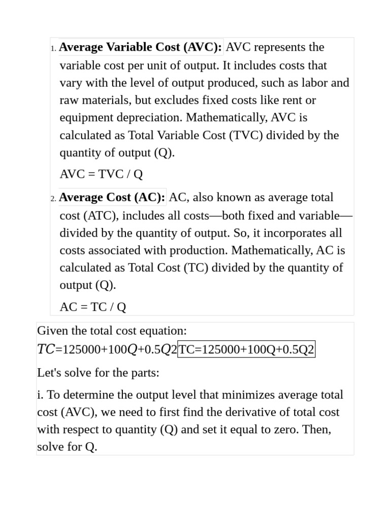 Average Variable Cost (AVC) | PDF