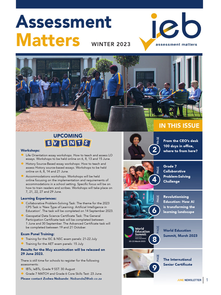 IEB Newsletter - Assessment Matters - Winter 2023 Edition - 30 June 2023 | PDF