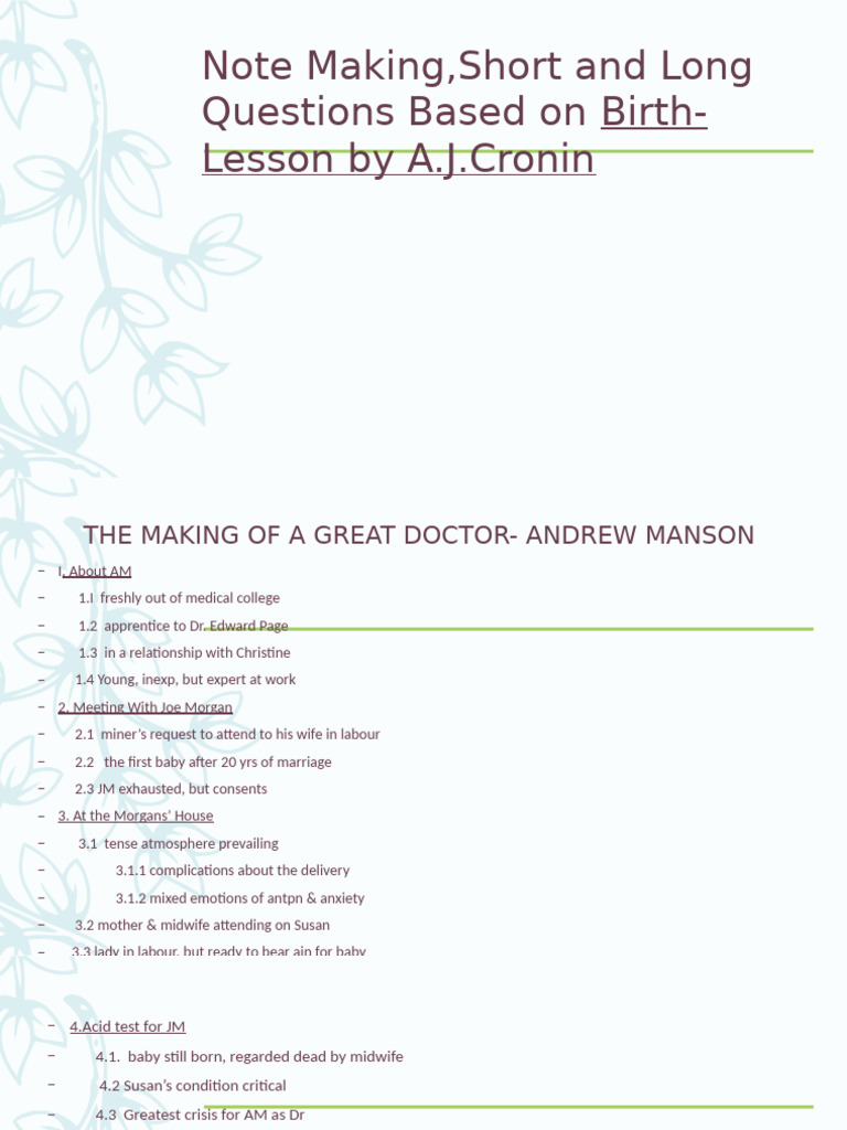 Note Making, Short &long Qns-Birth | PDF