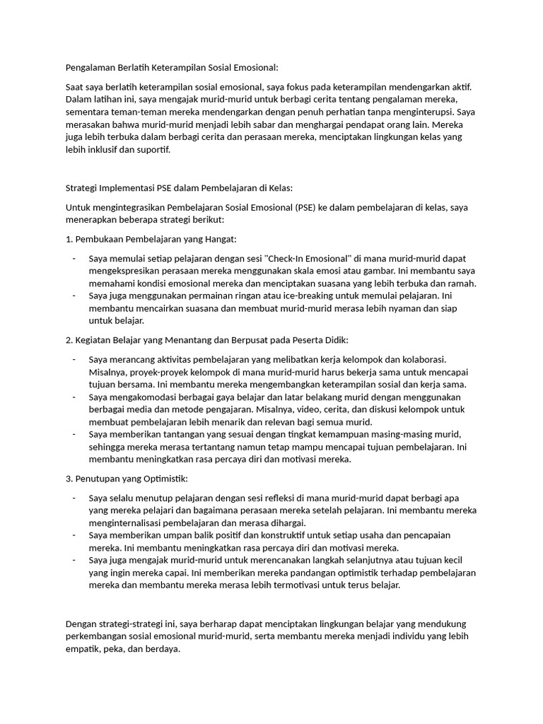 Cerita Reflektif penerapan PSE rosalina | PDF