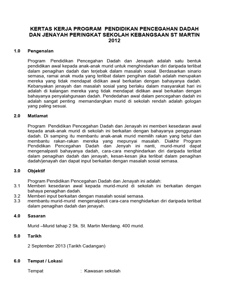 Program Pencegahan Dadah Sekolah 2012 | PDF