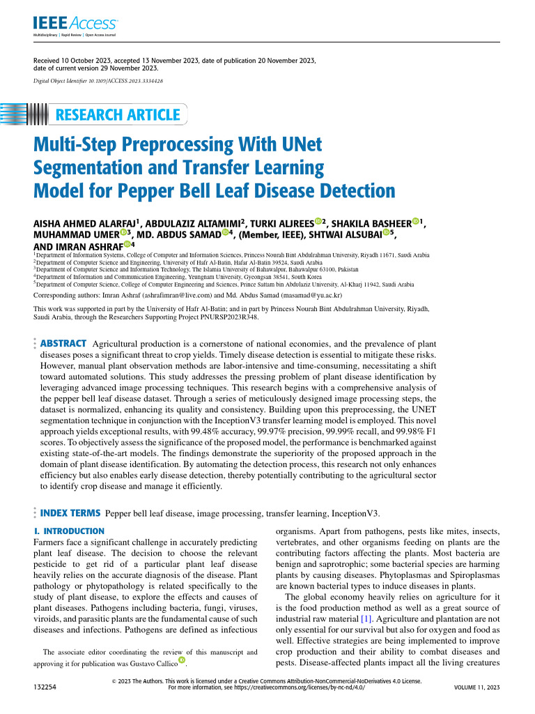 Multi-Step Preprocessing With UNet Segmentation and Transfer Learning Model For Pepper Bell Leaf ...
