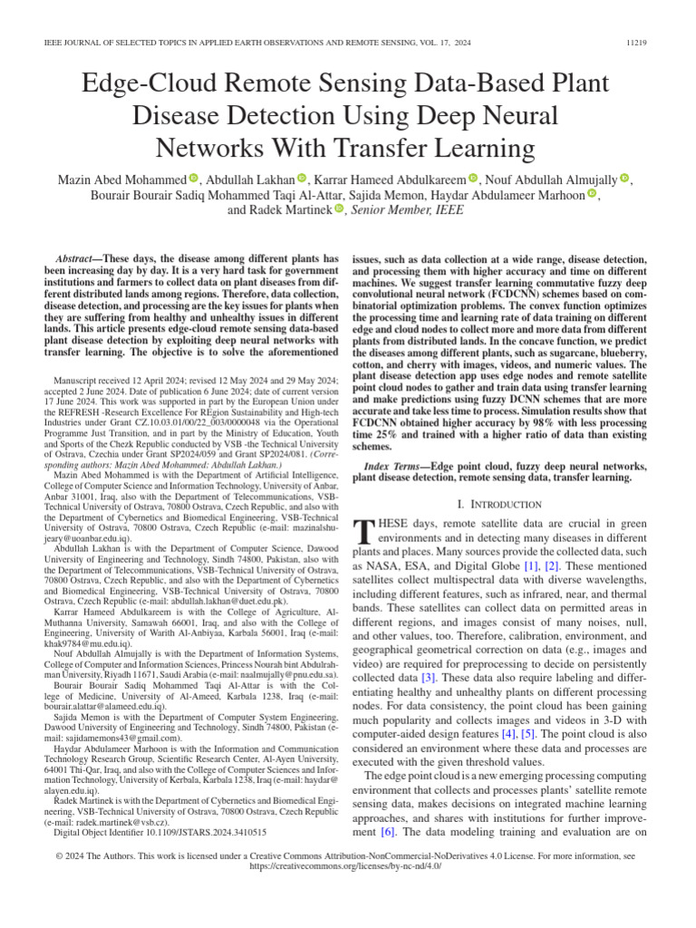 Edge-Cloud Remote Sensing Data-Based Plant Disease Detection Using Deep Neural Networks With ...