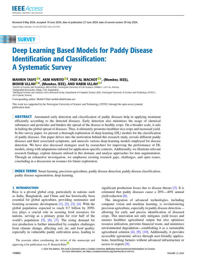Deep Learning Based Models For Paddy Disease Identification And