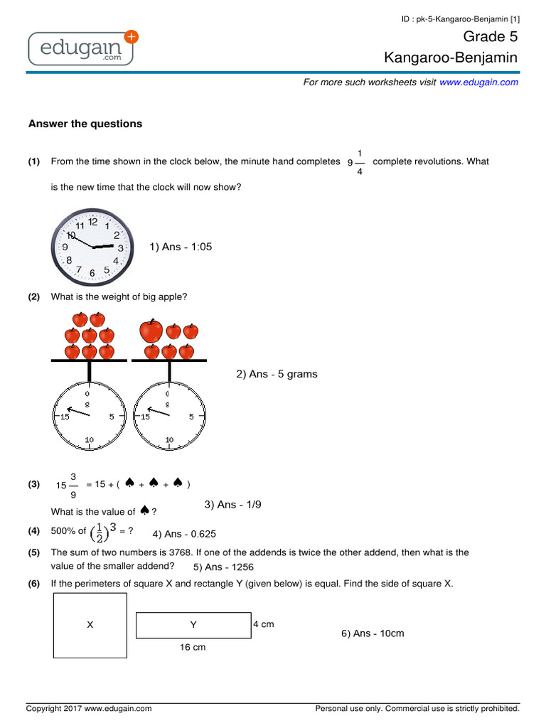 Grade 5 Kangaroo Benjamin Pk | PDF