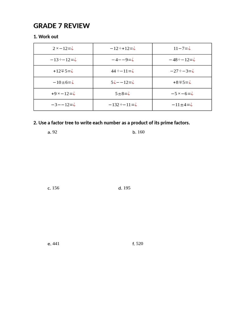 Grade 7 Review Pdf