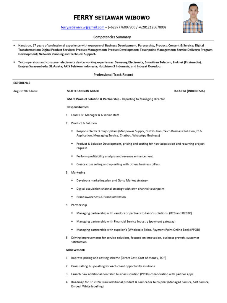 CV - Ferry Setiawan Wibowo - 202402 | PDF