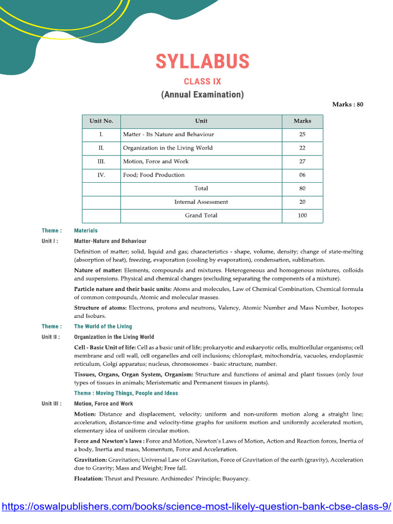 Cbse 9 Science Question Bank | PDF
