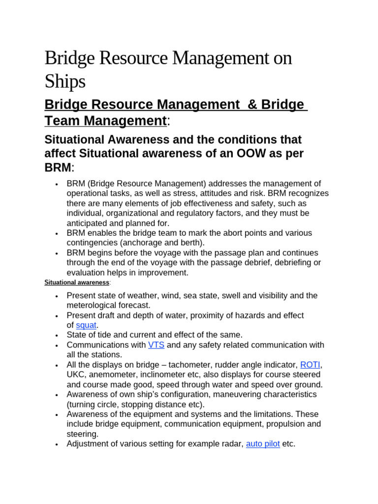 Bridge Resource Management on Ships | PDF
