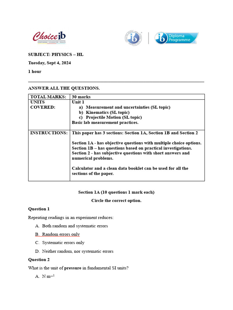 PHYSICS - SA1 - Sept4 | PDF