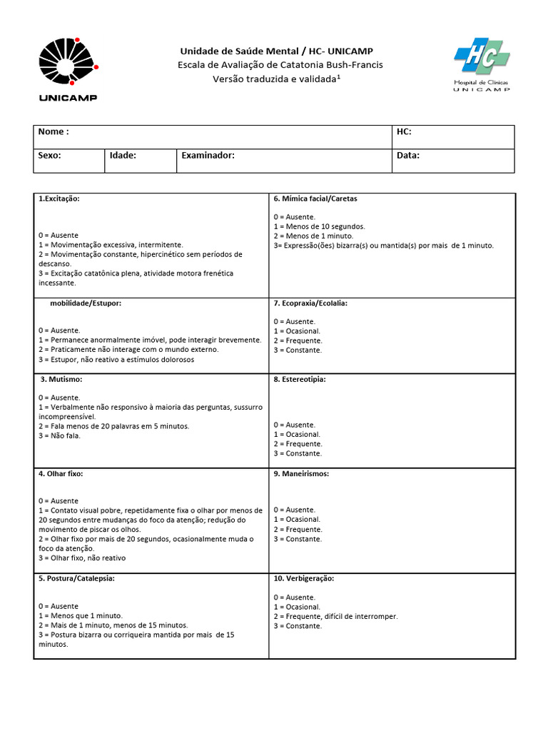 Escala Catatonia Bush Francis | PDF