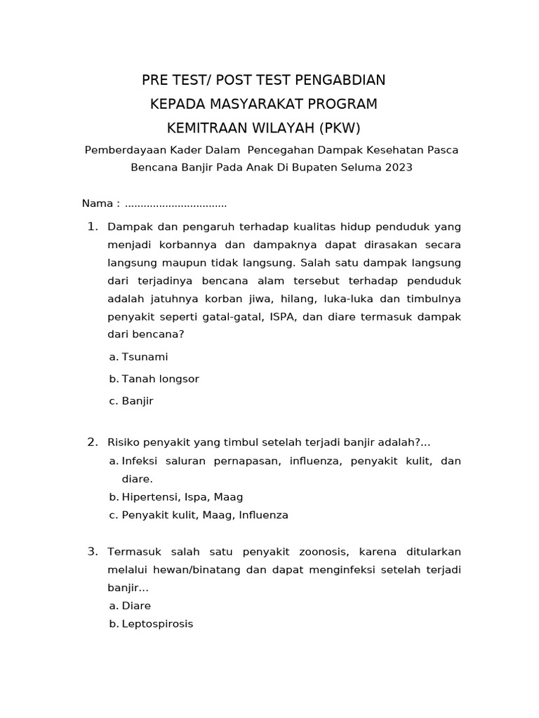 soal prepost test | PDF