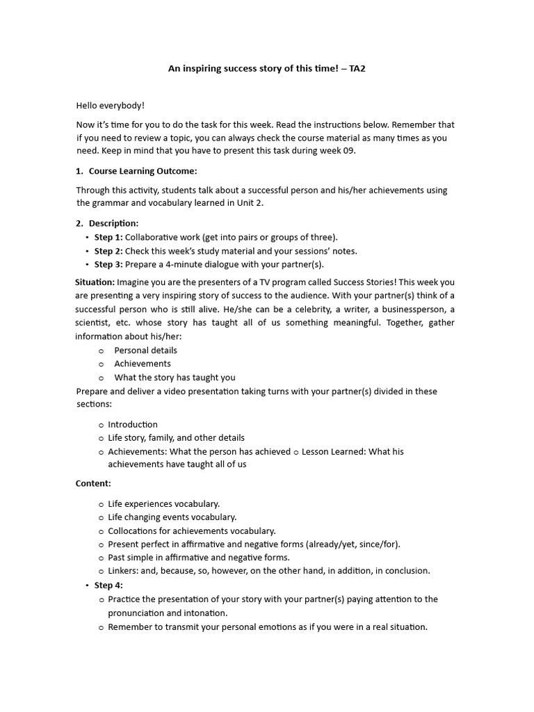 Week 09 - Instructions - Task - An inspiring success story of this time ...