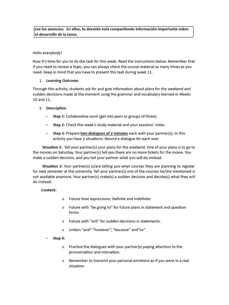 Week 11 - Instructions - Task - Change of Plans! | PDF