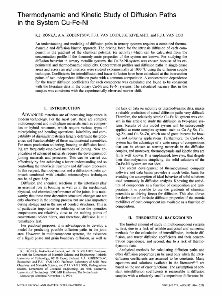 Van Loo-CuFeNi-Thermodynamic and Kinetic Study of Diffusion Paths | PDF