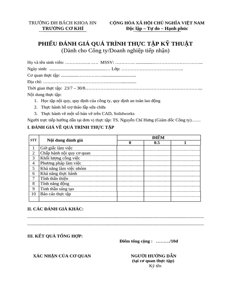 Phieu Danh Gia TTKT Nghia | PDF