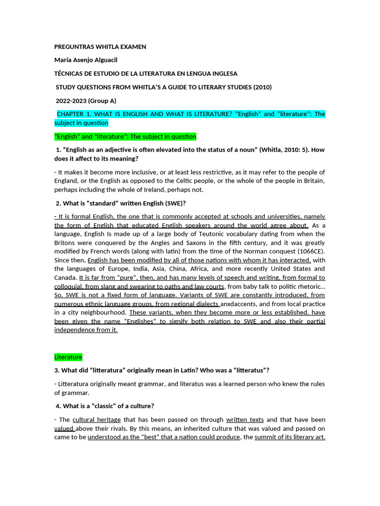 English Literature Study Guide | PDF | Poetry | Classics
