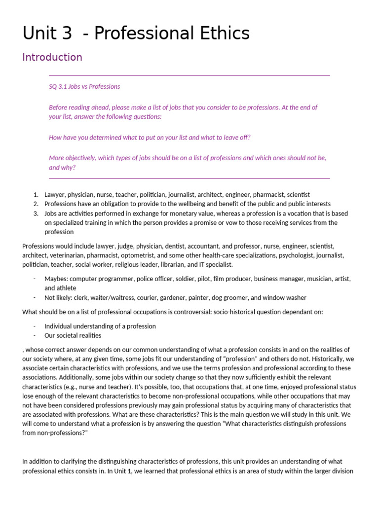 PHIL 333 - Unit 3 - Professional Ethics | PDF