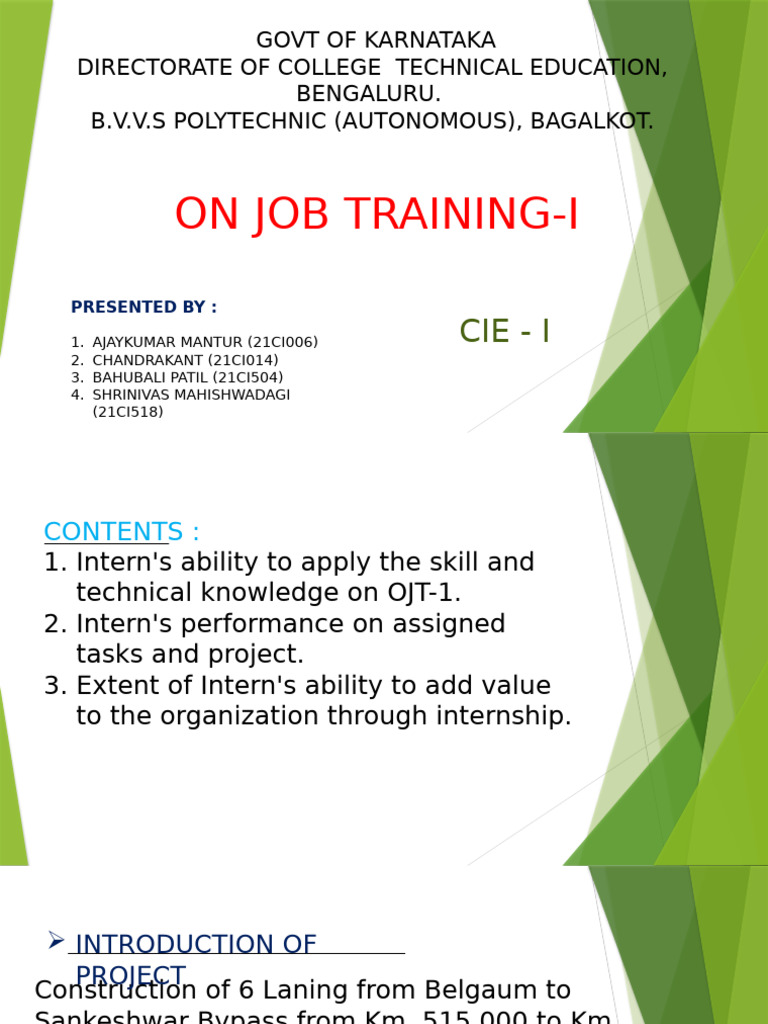 Civil Engineering 6th Sem Internship (Transportation Engineering) Important Reports and Ppts of ...