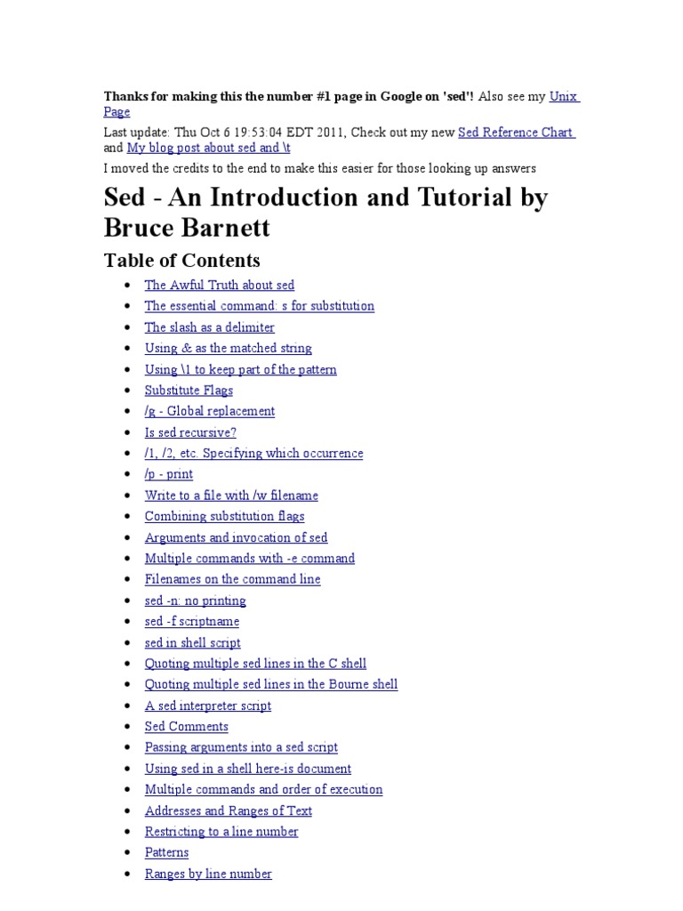 Sed An Introduction And Tutorial Pdf Regular Expression Command