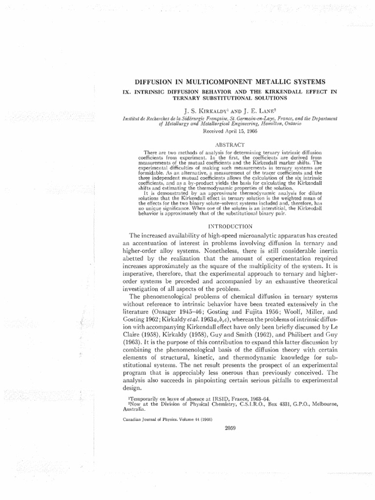 Kirkaldy1966 - Intrinsic Diffusion Behavior and The Kirkendall Effect ...
