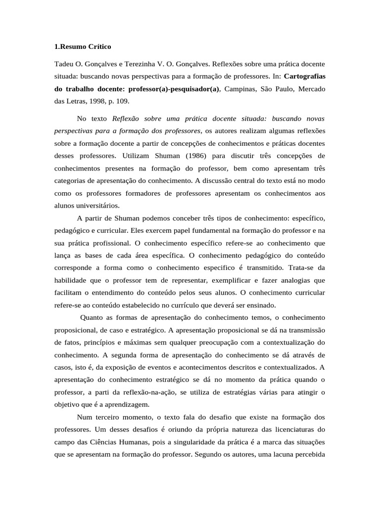 6.reflexão Sobre Uma Prática Docente Situada | PDF