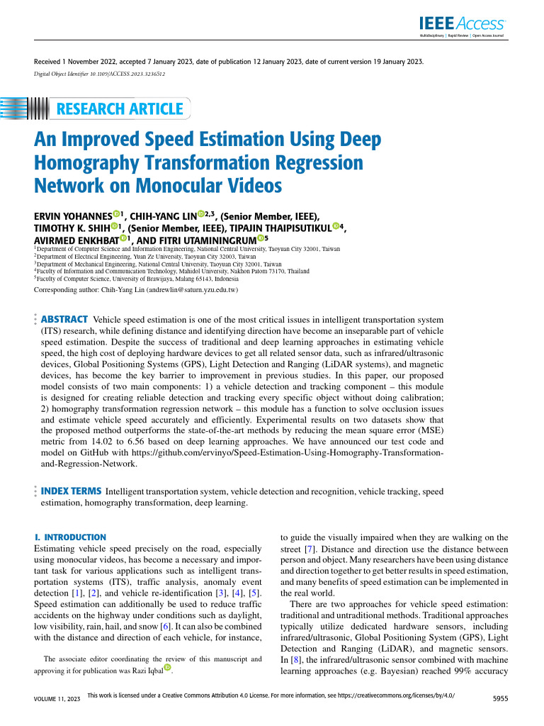 An Improved Speed Estimation Using Deep Homography Transformation Regression Network On ...