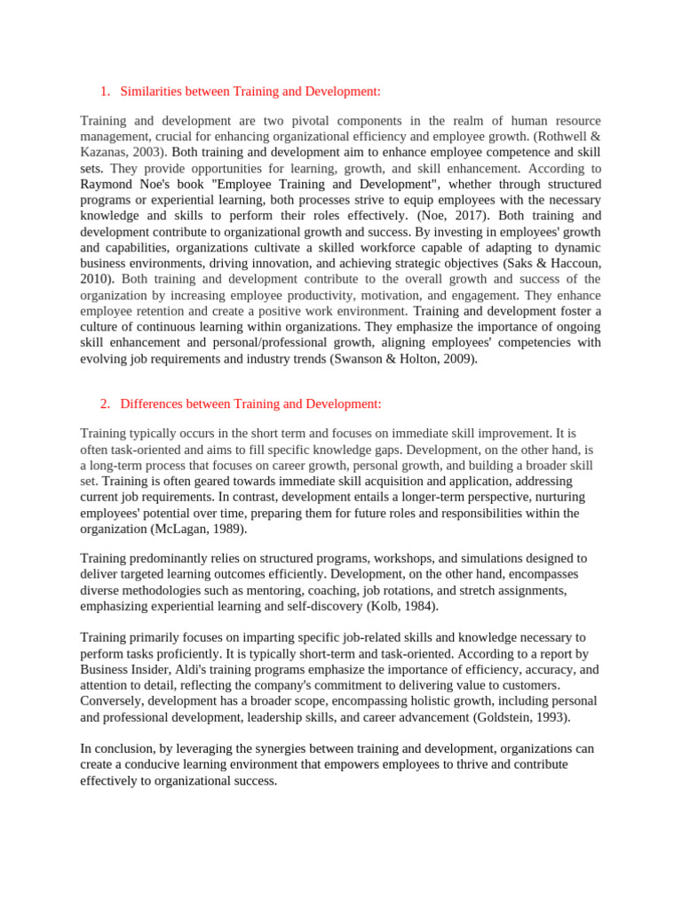 Similarities between Training and Development | PDF