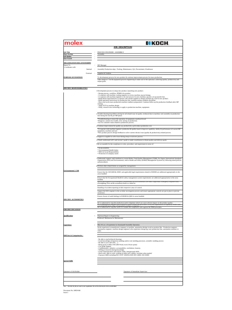 JD - Process Engineer - Assembly 26.06.2024 | PDF