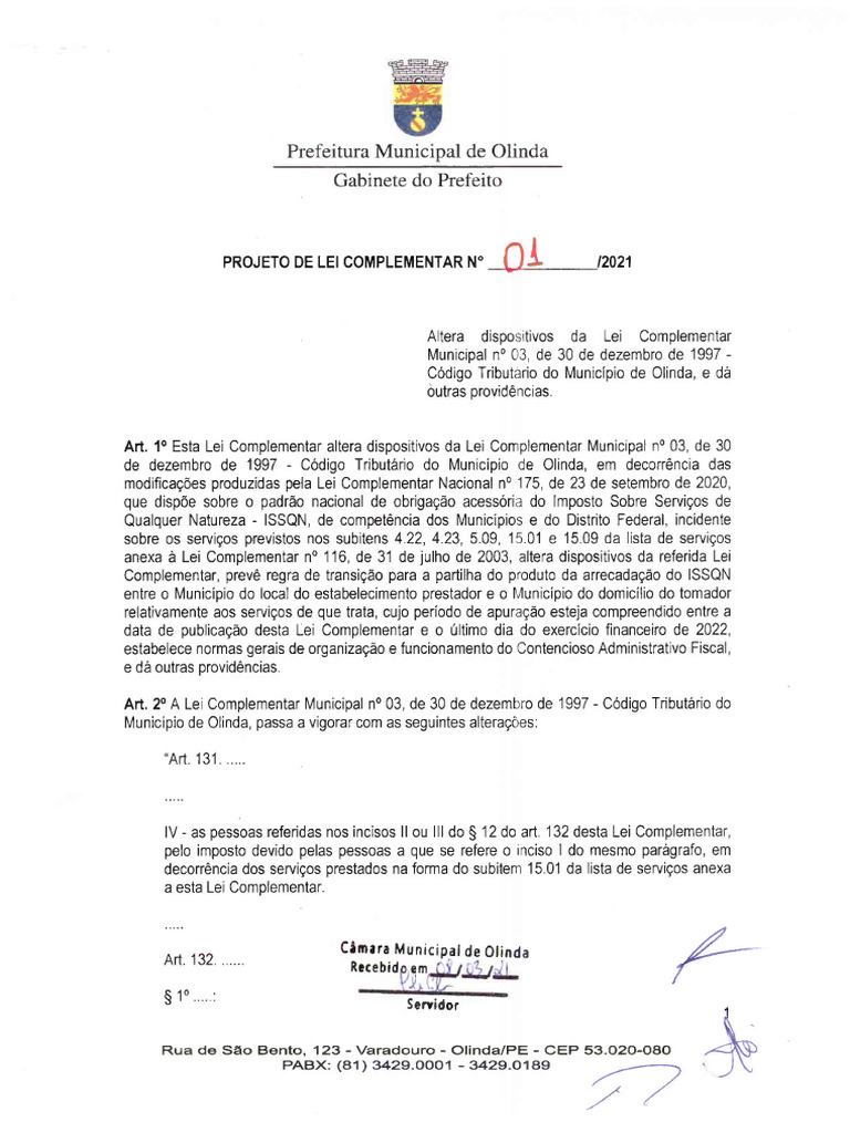 PLC 01 2021 Autor Poder Executivo | PDF