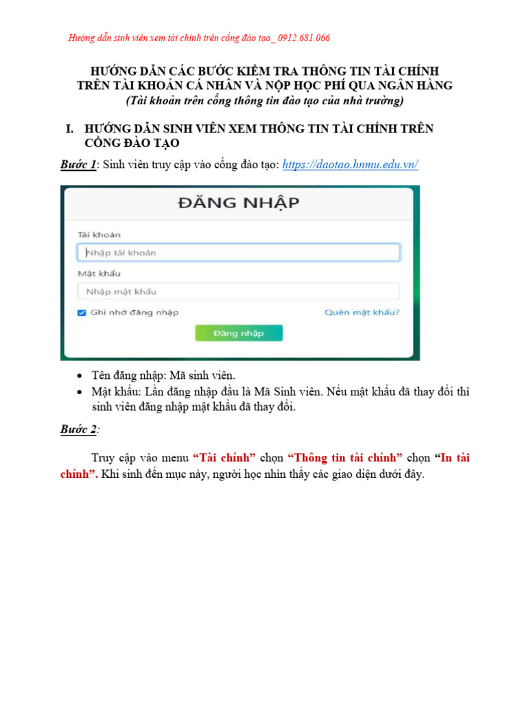 HD Ktra Thong Tin Tai Chinh Va Nop HP Qua NH | PDF