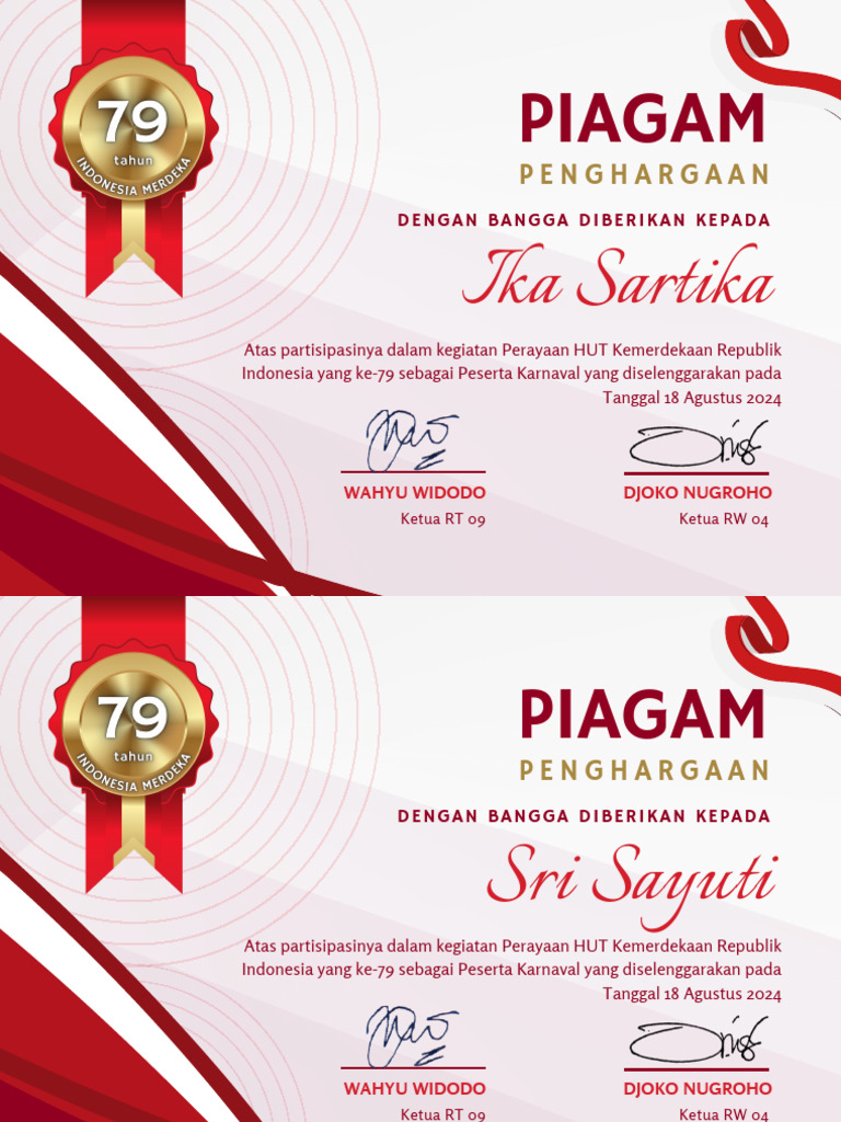 Piagam Penghargaan Karnaval RT 09 | PDF