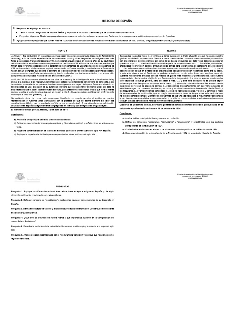 Examen Historia de España | PDF