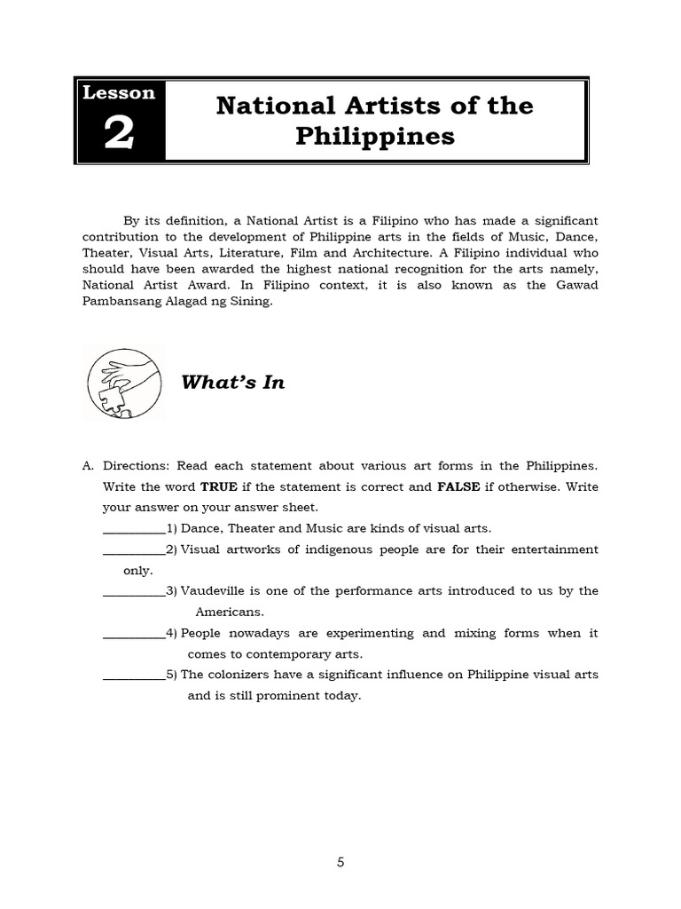 Cpar National Artist Lesson Only | PDF