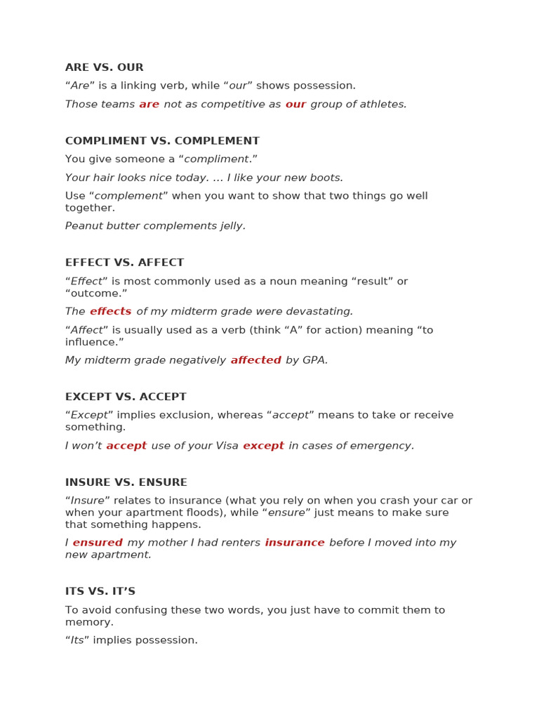 Words Commonly Misused | PDF