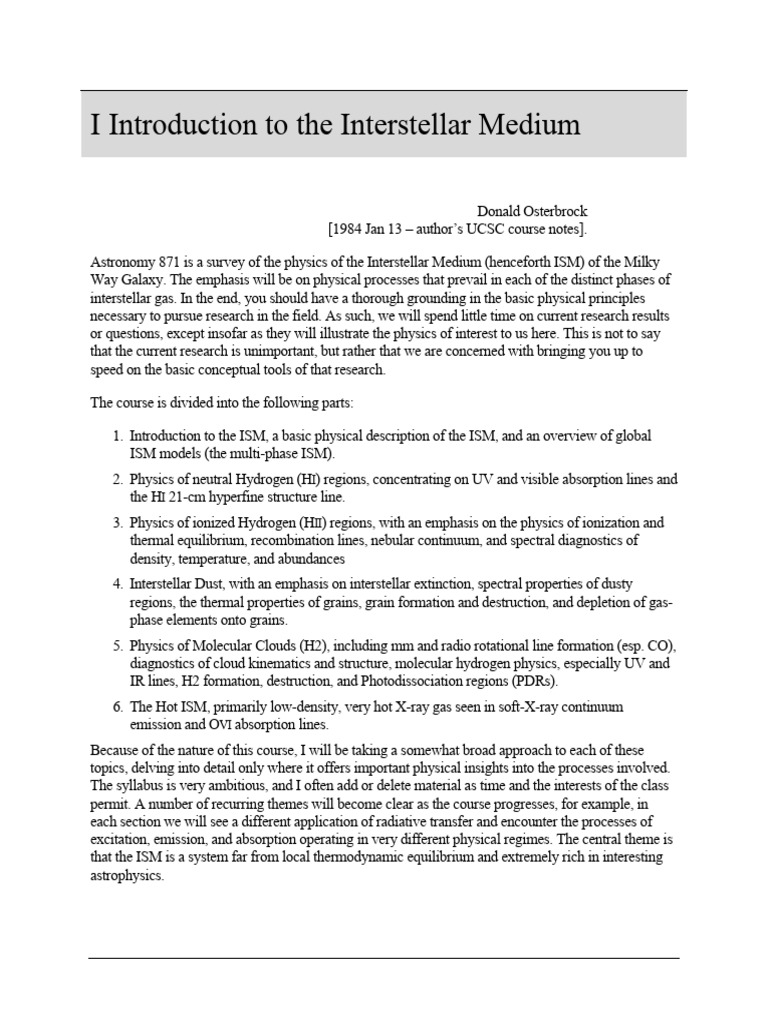 I Introduction To The Interstellar Medium | PDF