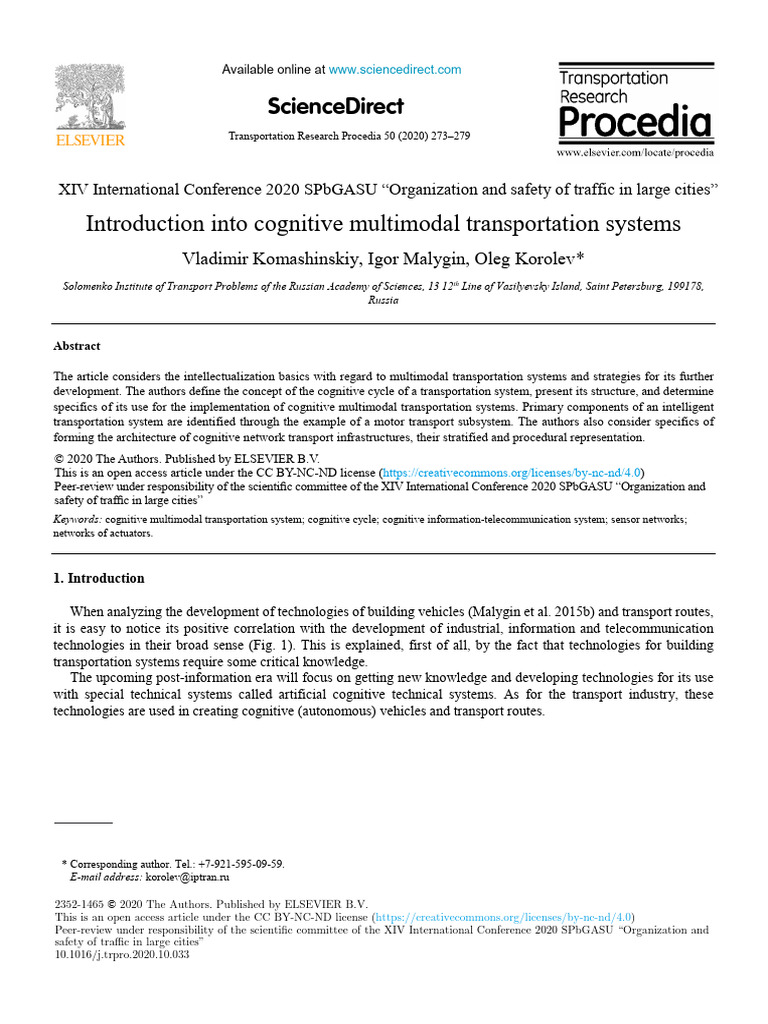 Introduction Into Cognitive Multimodal Transportat | PDF